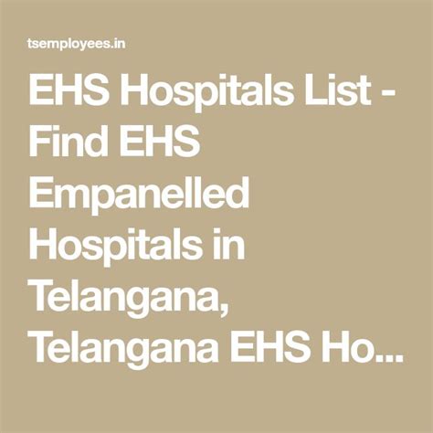 Telangana Ehs Hospitals List Find Ehs Hospitals In Telangana