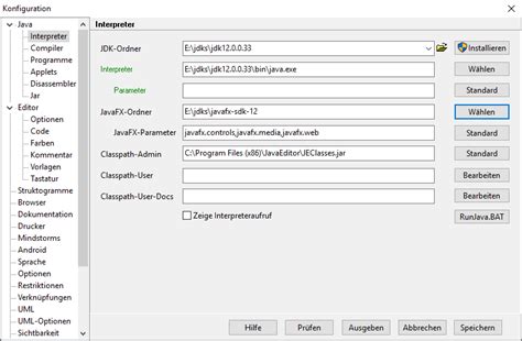 Dekonfiguration Java Editor