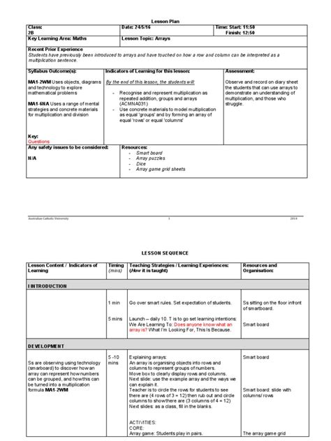 Array Lesson Plan Pdf Lesson Plan Array Data Structure