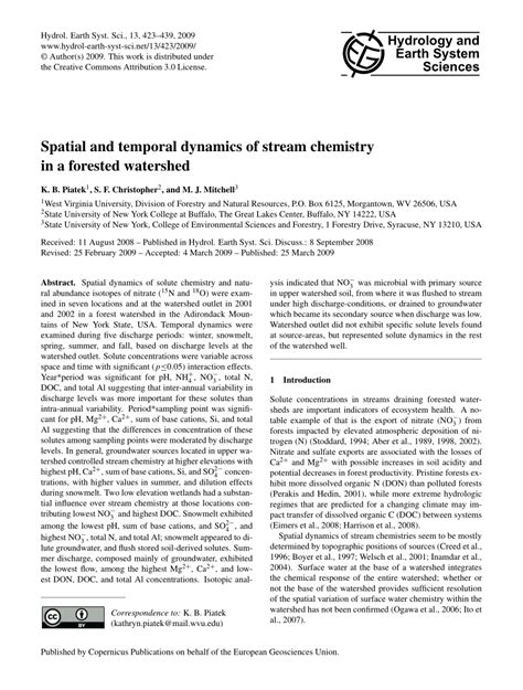 Pdf Spatial And Temporal Dynamics Of Stream Chemistry In A Forested Watershed