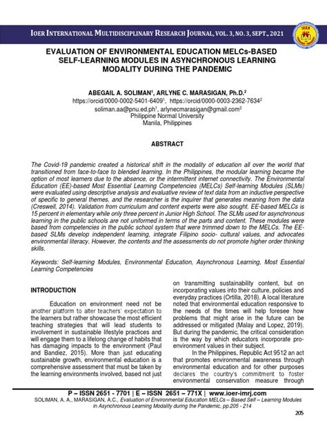 Evaluation Of Environmental Education Melcs Based Self Learning Modules In Asynchronous
