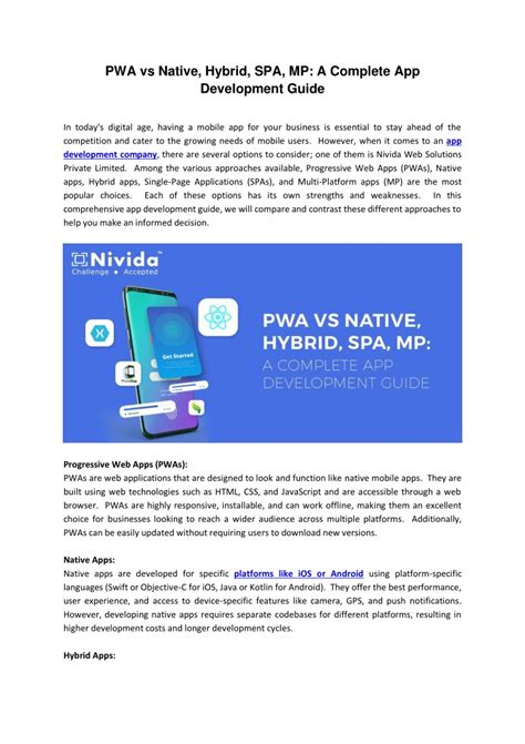 PPT PWA Vs Native Hybrid SPA MP A Complete App Development Guide PowerPoint Presentation