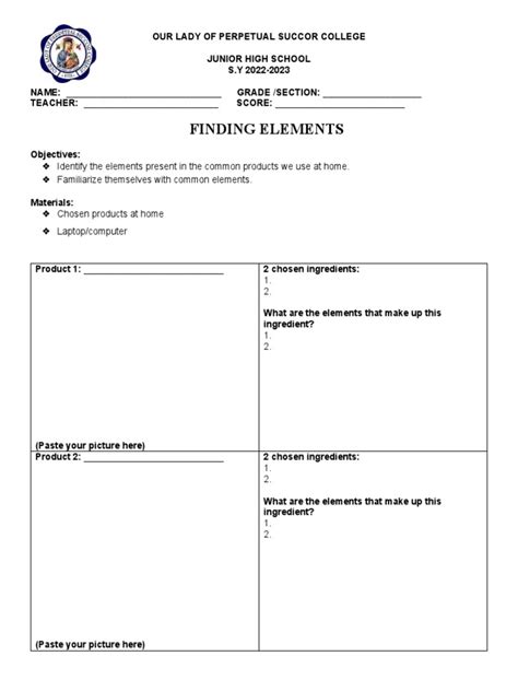 Finding Elements Template Pdf Secondary Education High Schools