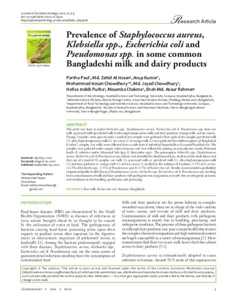 Pdf Prevalence Of Staphylococcus Aureus Klebsiella Spp Escherichia Coli And Pseudomonas Spp
