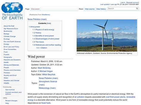 Encyclopedia Of Earth Noise Pollution Wind Power Handout For 9th