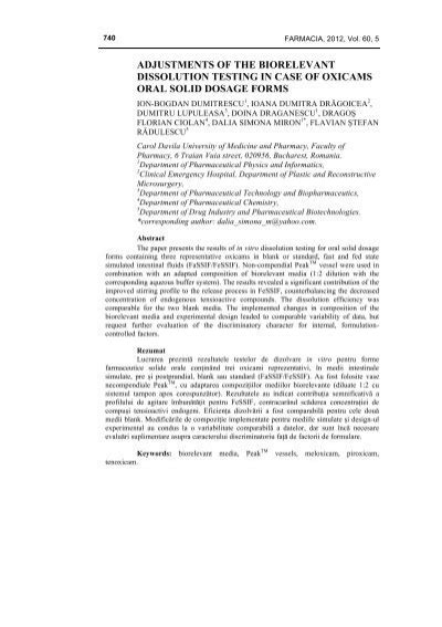 Adjustments Of The Biorelevant Dissolution Testing In Case Farmacia