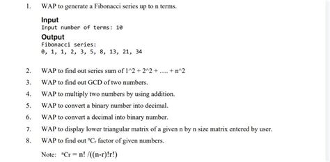 Solved 1 Wap To Generate A Fibonacci Series Up To N Terms
