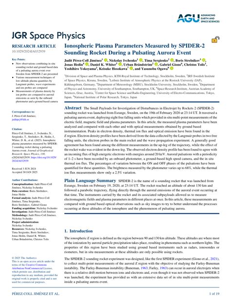 Pdf Ionospheric Plasma Parameters Measured By Spider‐2 Sounding