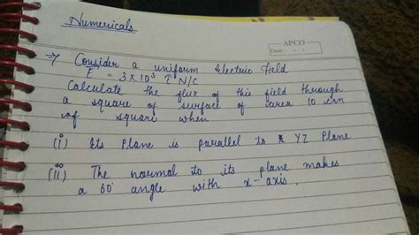 Numericals⇒ Consider A Uniform Electric Field Eˉ 3×103i N C A Salculate