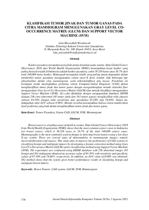Klasifikasi Tumor Jinak Dan Tumor Ganas Pada Citra Mammogram Menggunakan Gray Level Co