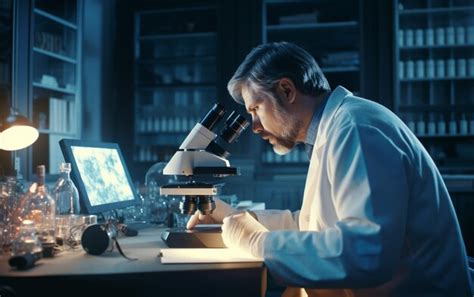 Premium Ai Image Scientist Chemist Researcher Doctor Analyzing Dna Sample Using Medical