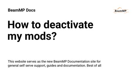 How To Deactivate My Mods Beammp Docs