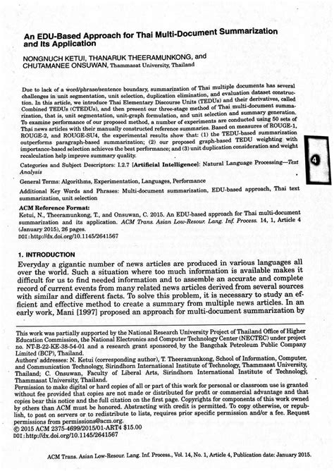 pdf an edu based approach for thai multi document summarization and its application