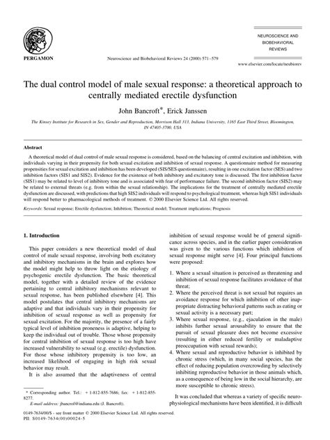 PDF The Dual Control Model Of Male Sexual Response A Theoretical Approach To Centrally