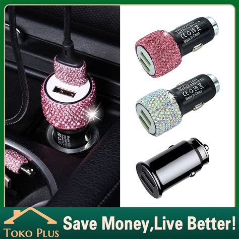 Jual Diamond Adaptor Car Charger Mobil Dual USB Port Fast Charging Mobil Hp 3 1A 2 Port USB