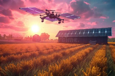 Drone Flying Over A Solar Panel Field Stock Illustration Illustration Of Generative Flying