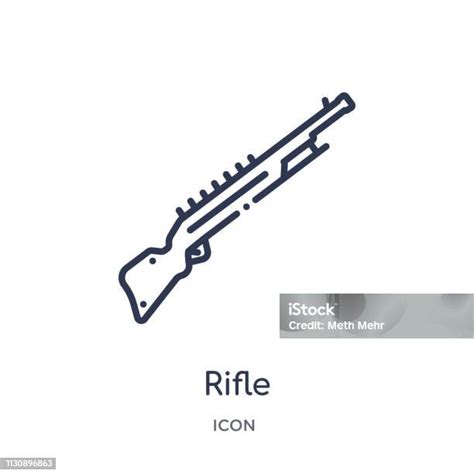 육군 및 전쟁 개요 컬렉션에서 선형 소총 아이콘입니다 얇은 라인 소총 벡터 흰색 배경에 고립입니다 소총 유행 그림 무기에 대한