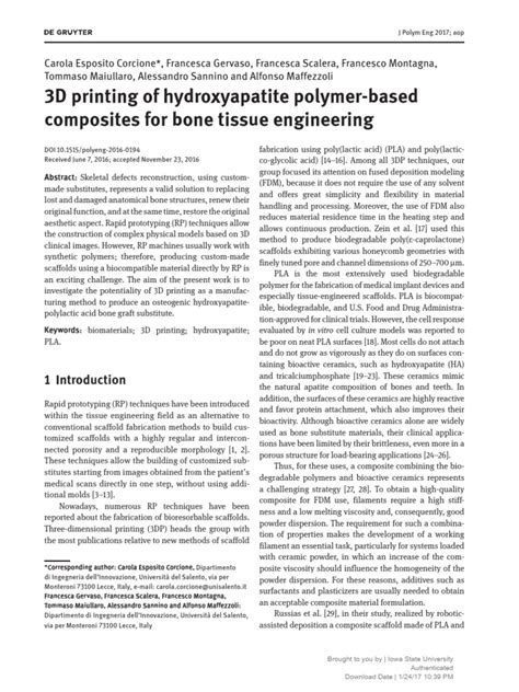 2017 3d Printing Of Hydroxyapatite Polymer Based Composites For Bone Te J Of Polymer Eng