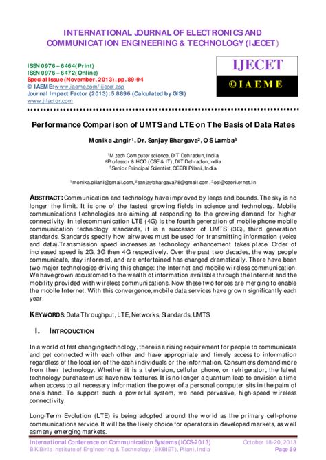 Pdf Performance Comparison Of Umts And Lte On The Basis Of Data Rates