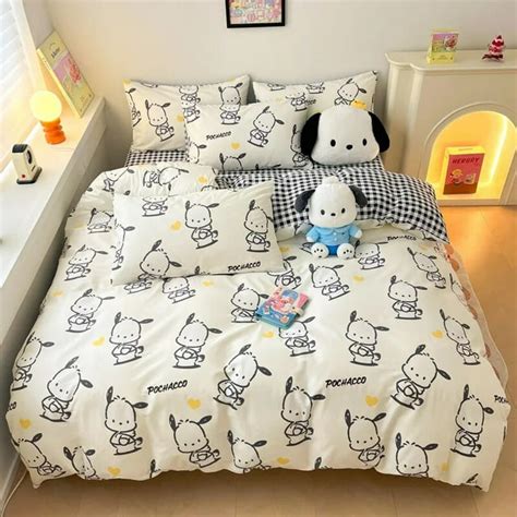 Cartoon Anime Sanrio Kawaii Hello Kitty Comforter Set Kuromi Bedding Quilt Duvet Cover Pillow