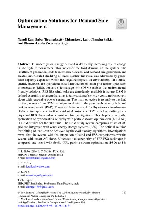 Pdf Optimization Solutions For Demand Side Management