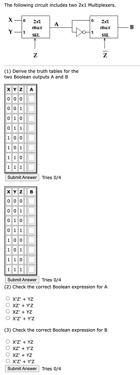 Solved The Following Circuit Includes Two 2×1 Multiplexers Derive The 1 Answer