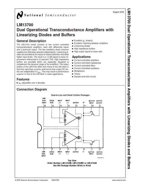 Lm13700 Pdf Amplifier Diode