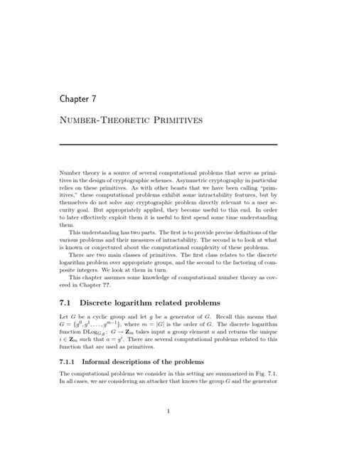number theoretic primitives 7 1 discrete logarithm related problems pdf prime number