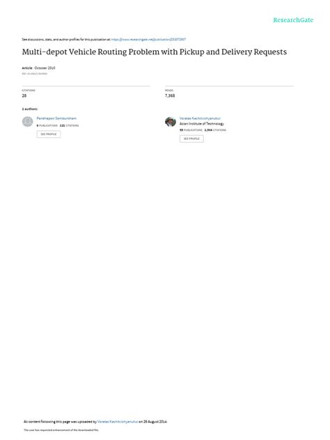 Multi Depot Vehicle Routing Problem With Pickup An Pdf Applied Mathematics Algorithms