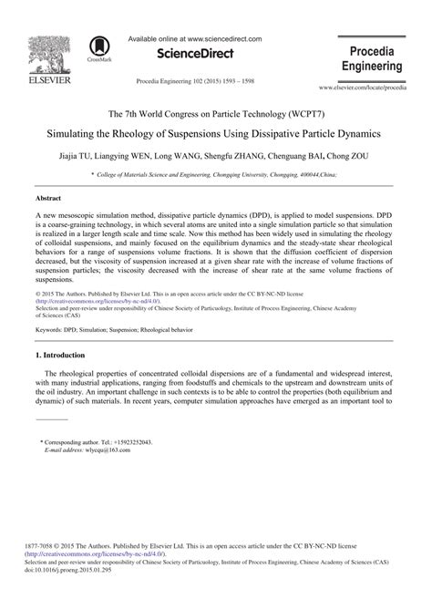 Pdf Simulating The Rheology Of Suspensions Using Dissipative Particle Dynamics