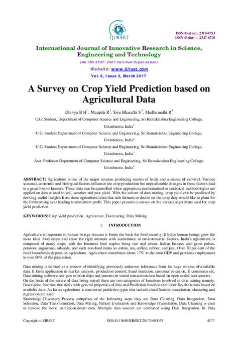 Pdf A Survey On Crop Yield Prediction Based On Agricultural Data