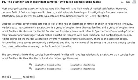 Solved 10 The T Test For Two Independent Samples One Tailed