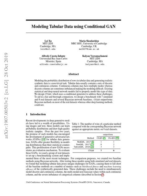 Modelling Tabular Data Using Conditional Gans Pdf Mode Statistics