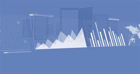 Animation Of Interfaces With Charts Processing Data Over Blue Doors Stock Footage Video Of