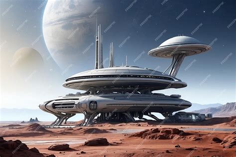 Premium Ai Image Spaceship Interstellar Station On Alien Planet