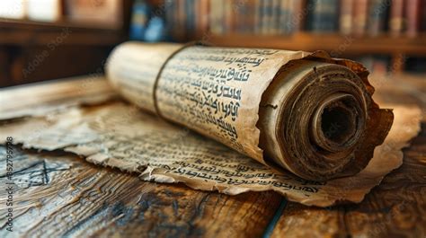 Ancient Hebrew Script Parchment Scroll Traditional Calligraphy Historic Text Cultural