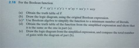 2 18 for the boolean function f xyz x y z w xy wx y