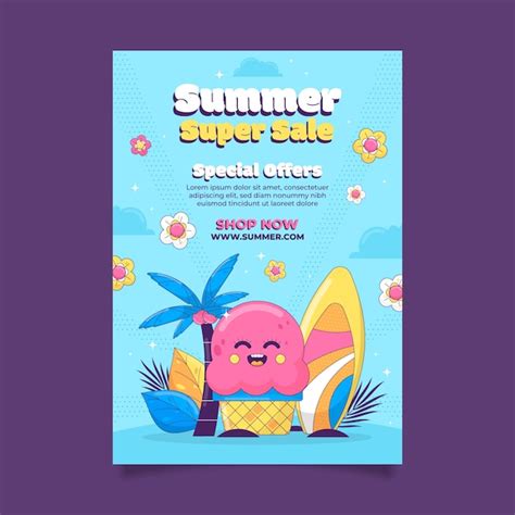 여름철 손으로 그린 판매 포스터 템플릿 무료 벡터