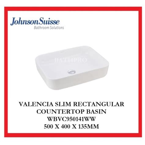 Sinki Tandas Johnson Suisse Valencia Slim Rectangular Countertop Basin