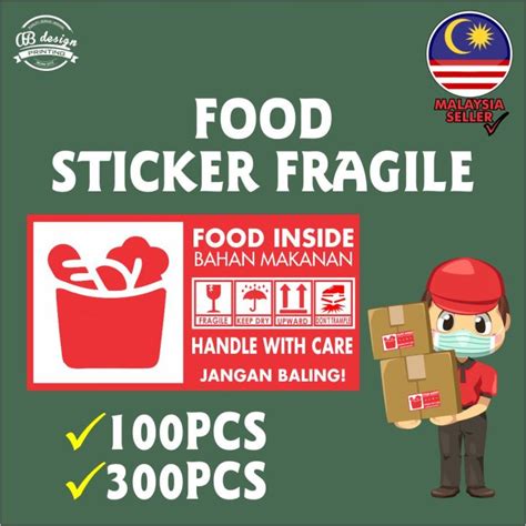 100pcs Food Fragile Sticker Food Fragile Label Warning Label Courier Sticker Mudah Pecah