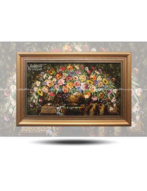 تابلو فرش دست بافت طرح گل پرده چله ابریشم سایز 064x114