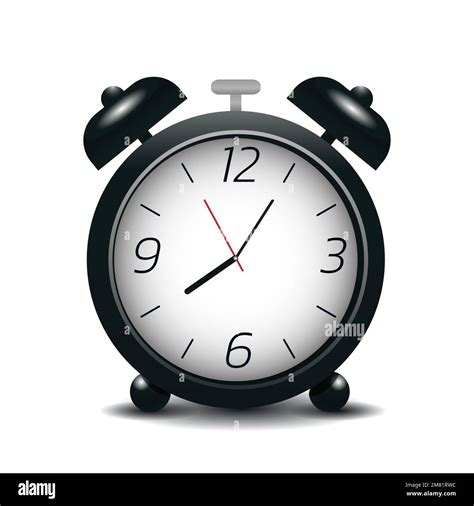 Realistic Black Alarm Clock Vector Illustration Classic Black Table