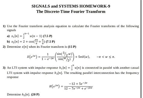 solved signals and systems homework 9 the discrete time