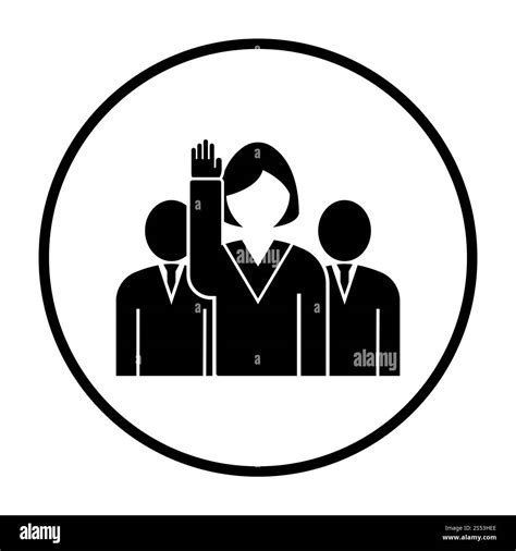 Voting Lady With Men Behind Icon Thin Circle Stencil Design Vector