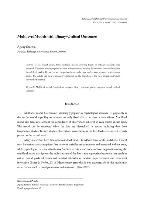 pdf multilevel models with binary ordinal outcomes