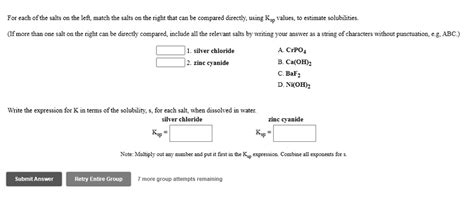 solved for cach ofthe salts on the left match the salts on the right