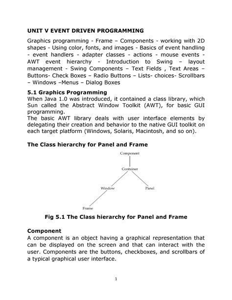 Oops Cs8392 Unit 5 Oops Unit V Event Driven Programming Graphics