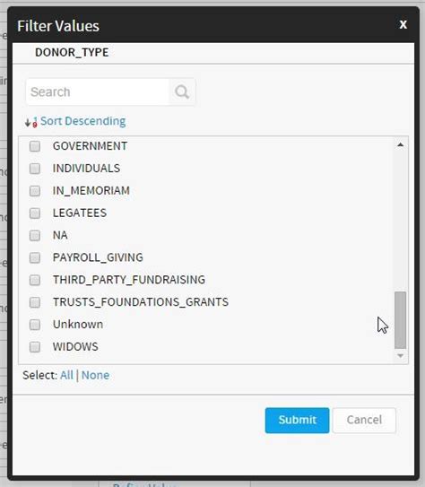 Yellowfin Bi Missing Filter Values