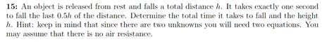 Solved An Object Is Released From Rest And Falls A Total Chegg