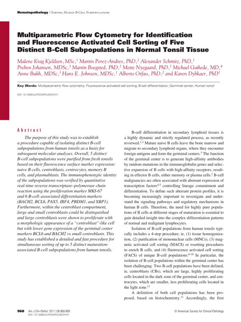 Pdf Multiparametric Flow Cytometry For Identification And Fluorescence Activated Cell Sorting